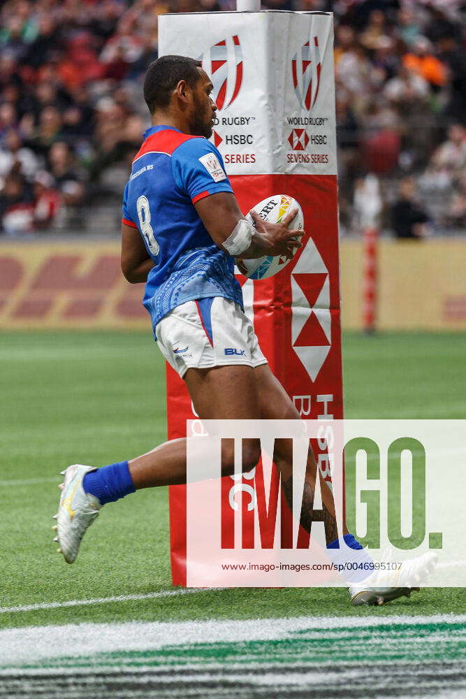 VANCOUVER, BC - MARCH 07: Tomasi Alosio (C) 8 of Samoa scores in Match ...