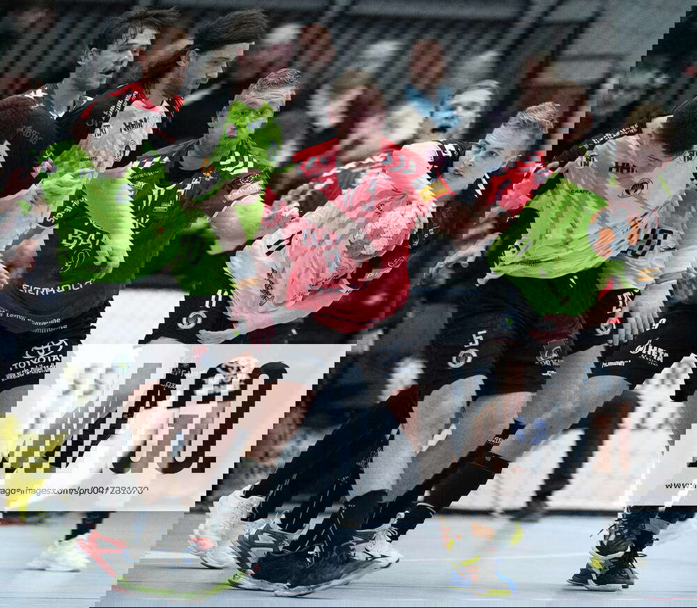 Mathias Moeller in attack during the mens handball match between Nordsjaelland Handball and Lemvig