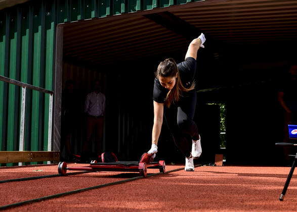 Czech-German skeletonist Anna Fernstaedt is seen during the training on ...