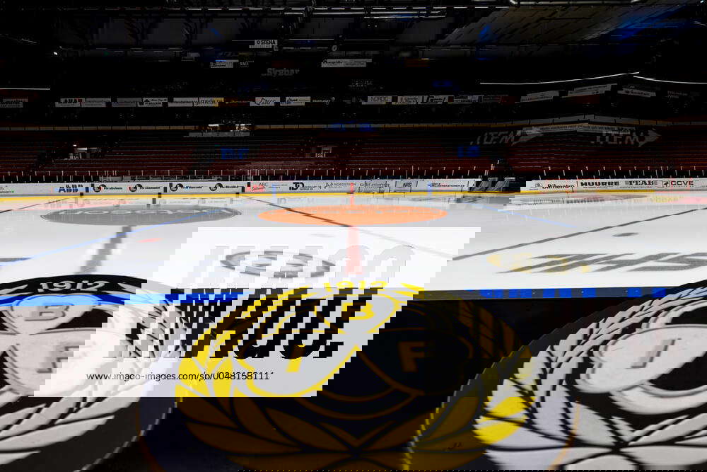 200912 A table with Brynäs club badge inside the Monitor ERP Arena ...