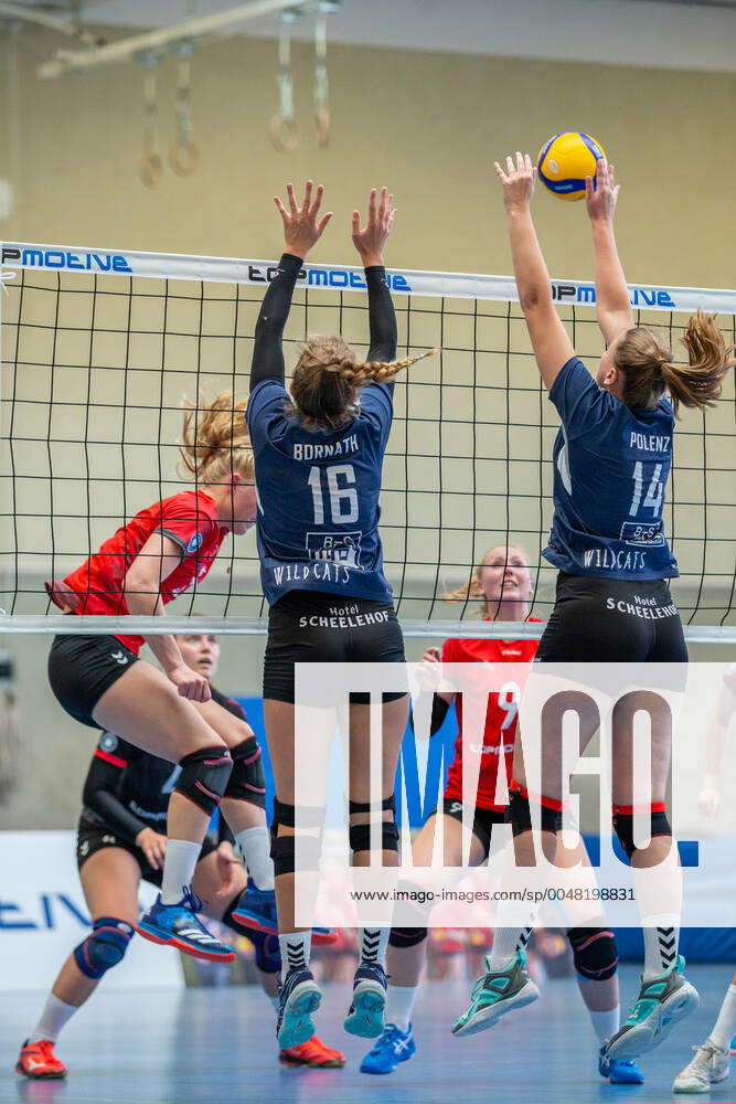 Good block work from Bentje Bornath VC, mi and Dana Polenz VC, re ...