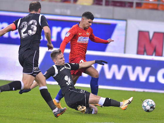 Phillipe Razvan Onea and Florinel Teodor Coman in the football match ...