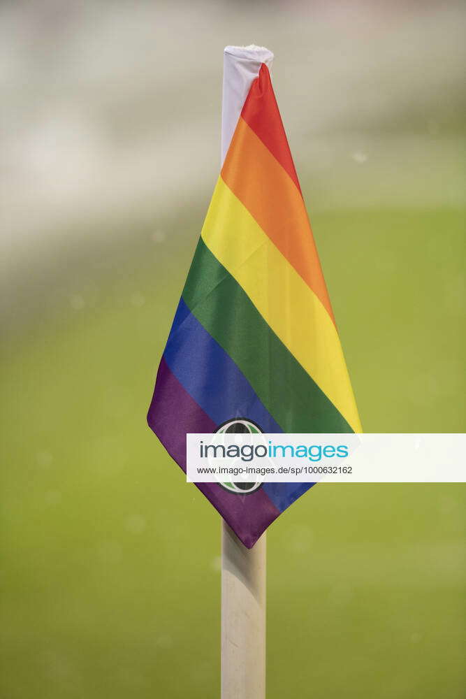 Corner flag in rainbow colours, for tolerance and against xenophobia ...