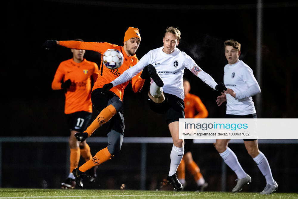 Torns Alan Asaad and Landskronas Mans Ekvall during the training match ...