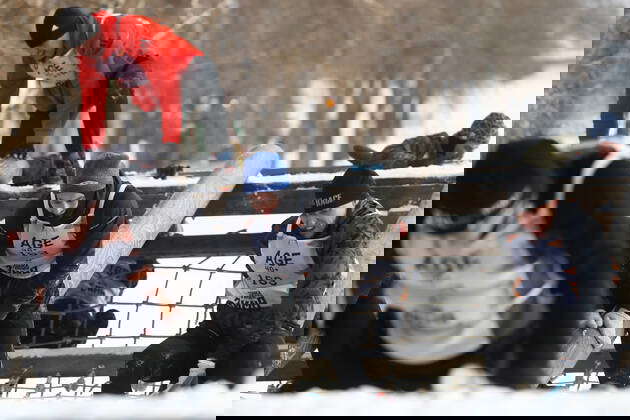 MOSCOW REGION, RUSSIA - : Women compete in the HeroRace Winter extreme ...