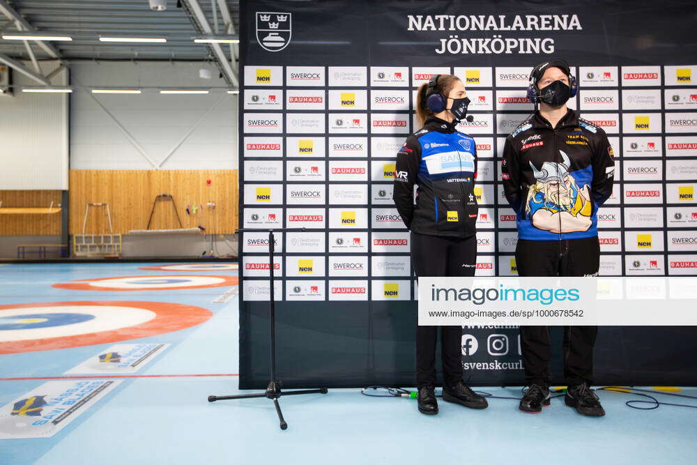 Anna Hasselborg and Niklas Edin are interviewed after the championship ...