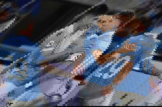 Ciro Immobile of SS Lazio celebrations with Joaquin Correa after scoring the goal of 1-0 during the