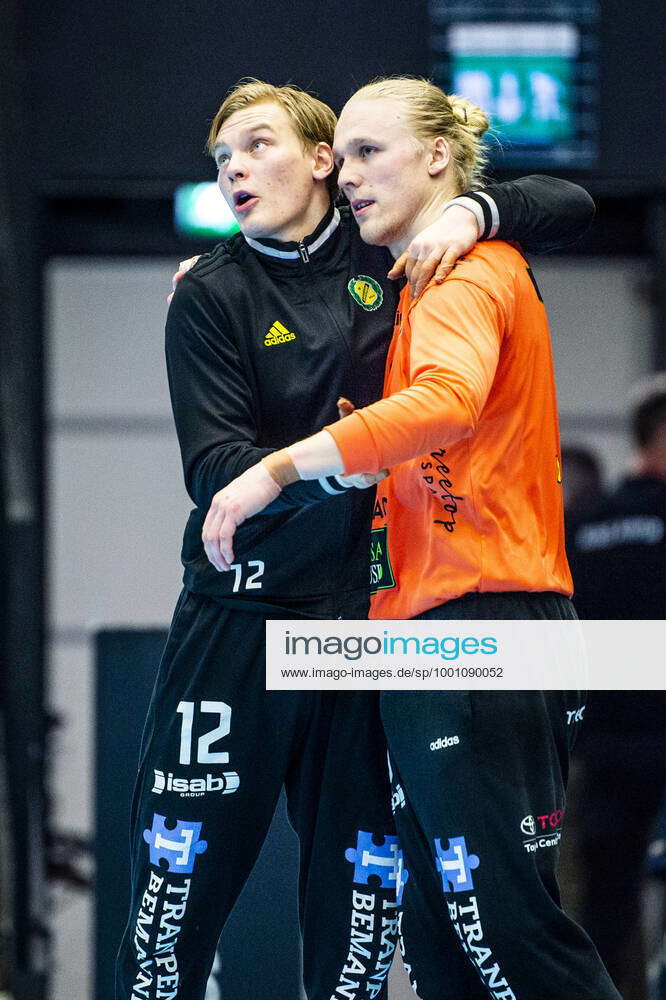 Sävehofs goalkeeper Simon Möller and goalkeeper Bertram Obling during ...