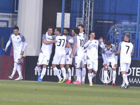 Joy of Clinceni footballers after a goal scored by Razvan Bogdan ...