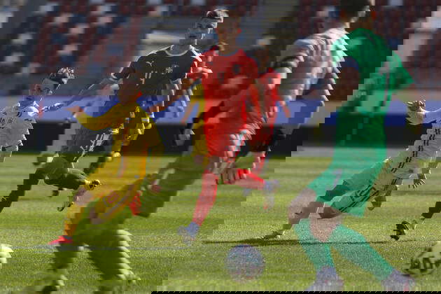 Florin Balan and Filip Backulja in the friendly football match between ...