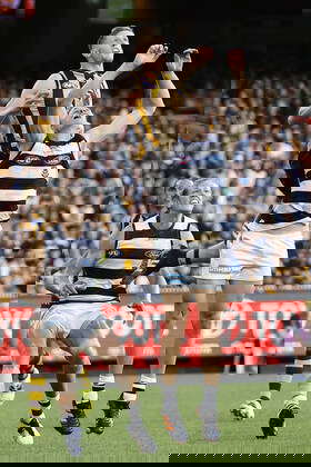 AFL CATS HAWKS, Sam Frost of the Hawks marks the ball during the Round ...