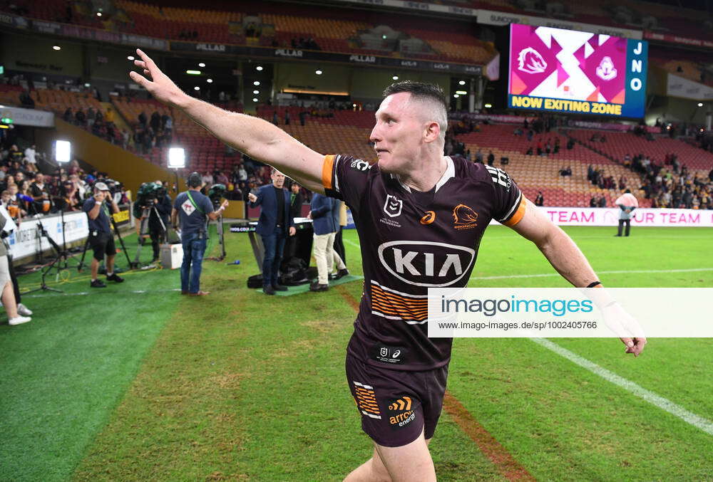 NRL BRONCOS TITANS, Tyson Gamble of the Broncos celebrates winning the ...