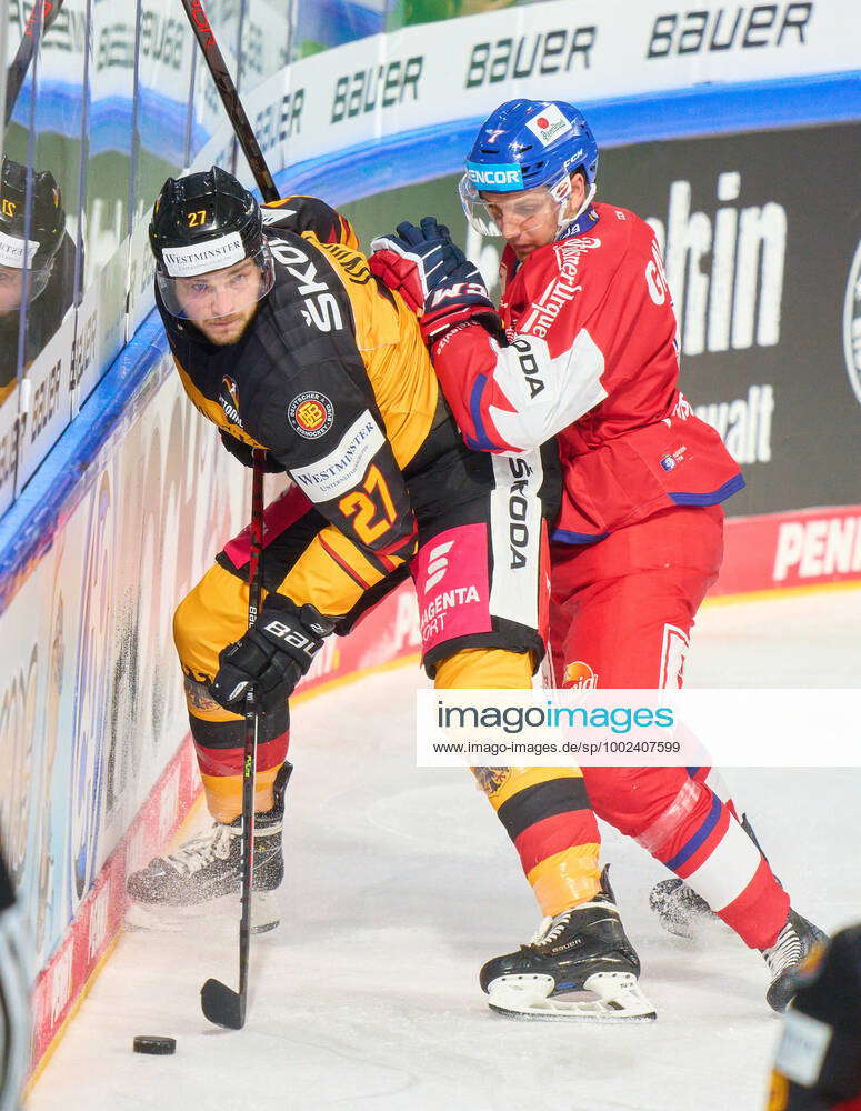 Sebastian UVIRA, DEB 27 compete, fight for the puck against Jakub ...