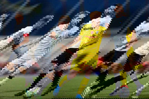 TA QALI, MALTA - 27 JULY 2021 Marco Bernardi (R) of Folgore takes on ...