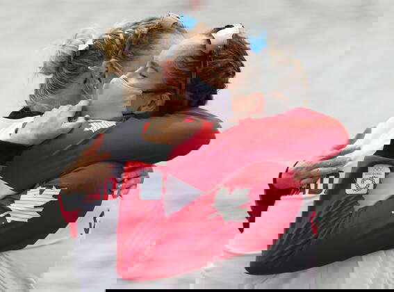 Tokyo, Japan: CanadaÃ¢â‚¬â ¢s Christine Roper and Andrea Proske hug as ...