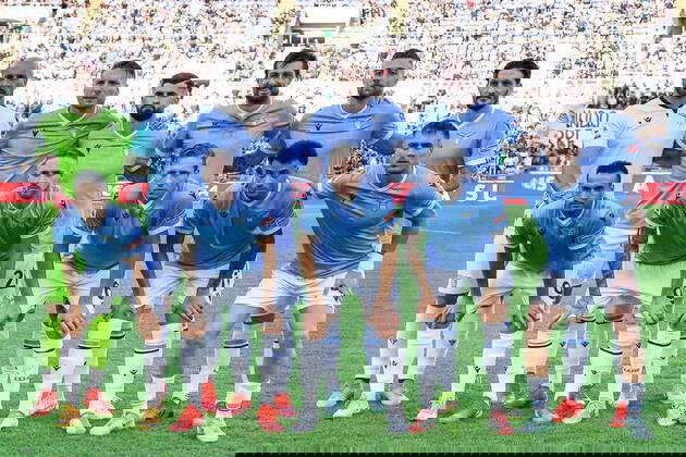 Lazio players pose for a team photo during the Serie A football match ...