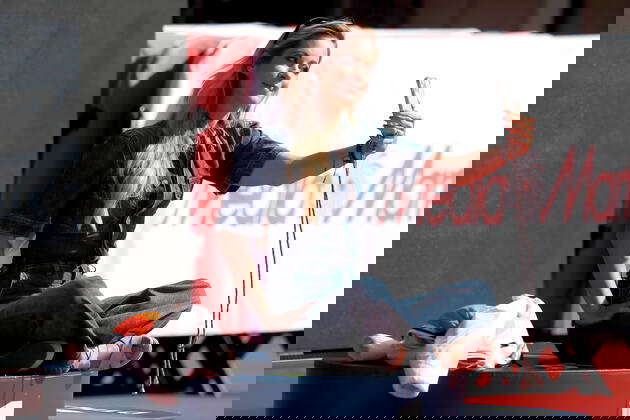 Andrea Kaiser Sat 1 presenter at the DTM race at the Lausitzring ...