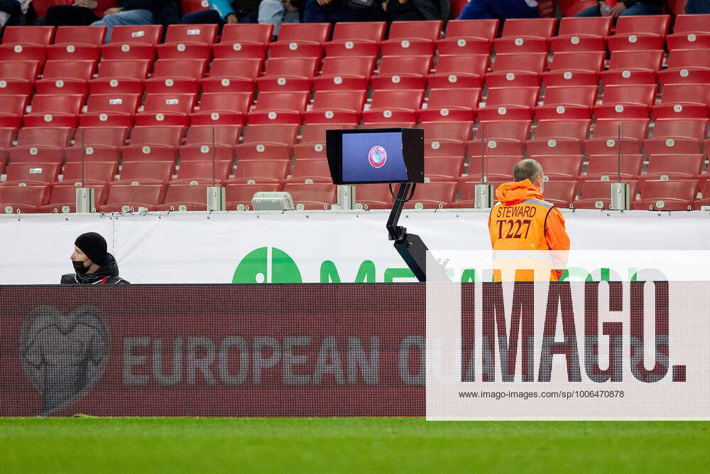 The UEFA Video Assistant Referee (VAR) monitor during the European ...