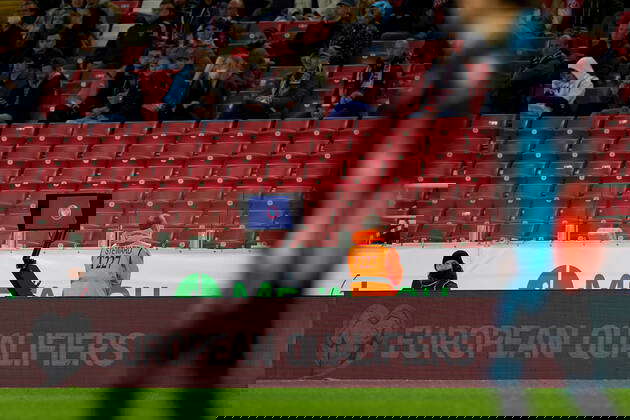 The UEFA Video Assistant Referee (VAR) monitor during the European ...