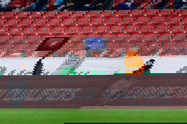 The UEFA Video Assistant Referee (VAR) monitor during the European ...