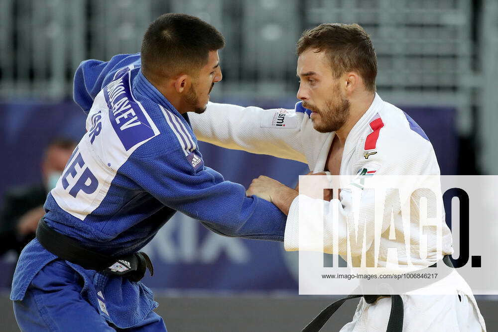 Judo Grand Prix Zagreb 2021 Matan Kokolayev of Israel (blue) and Samuel ...