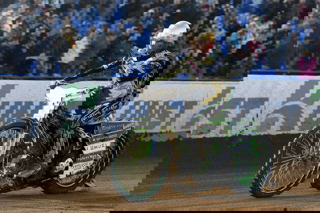 Patryk Dudek, motorcycle speedway rider from Poland, competes during ...