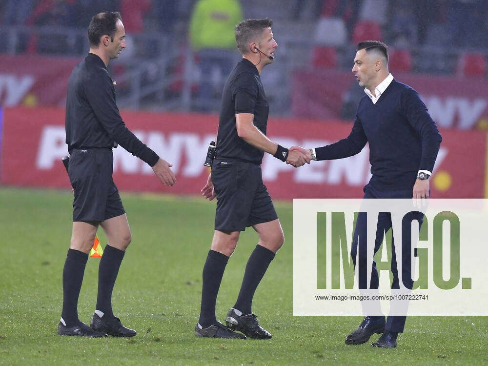 Mirel Radoi greets referees Giorgio Peretti and Daniele Orsato after ...