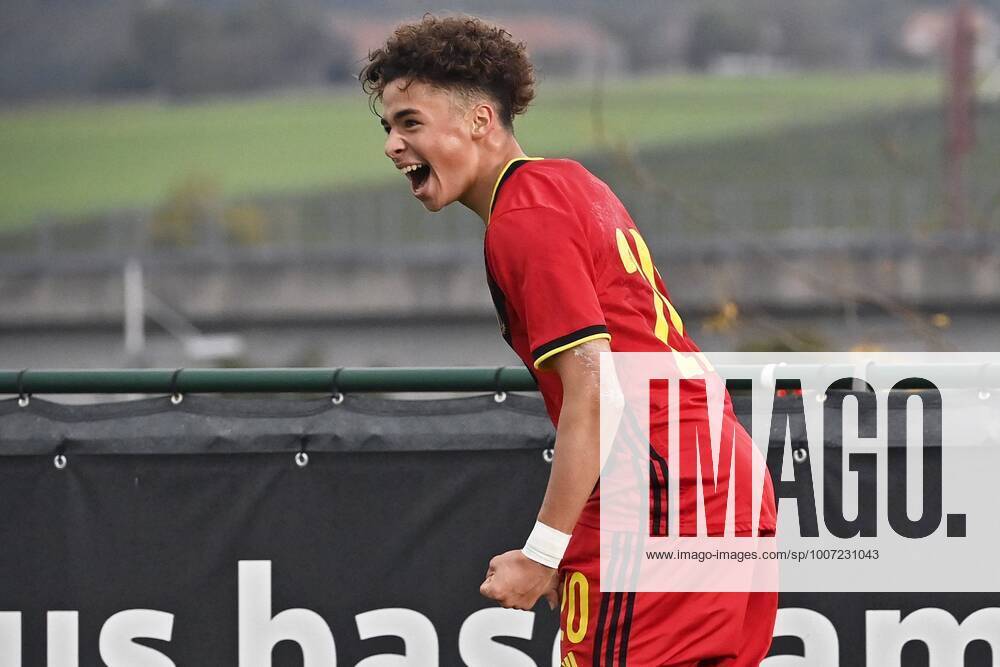 TUBIZE, BELGIUM - OCTOBER 12 : Chemsdine Talbi of Belgium celebrates ...