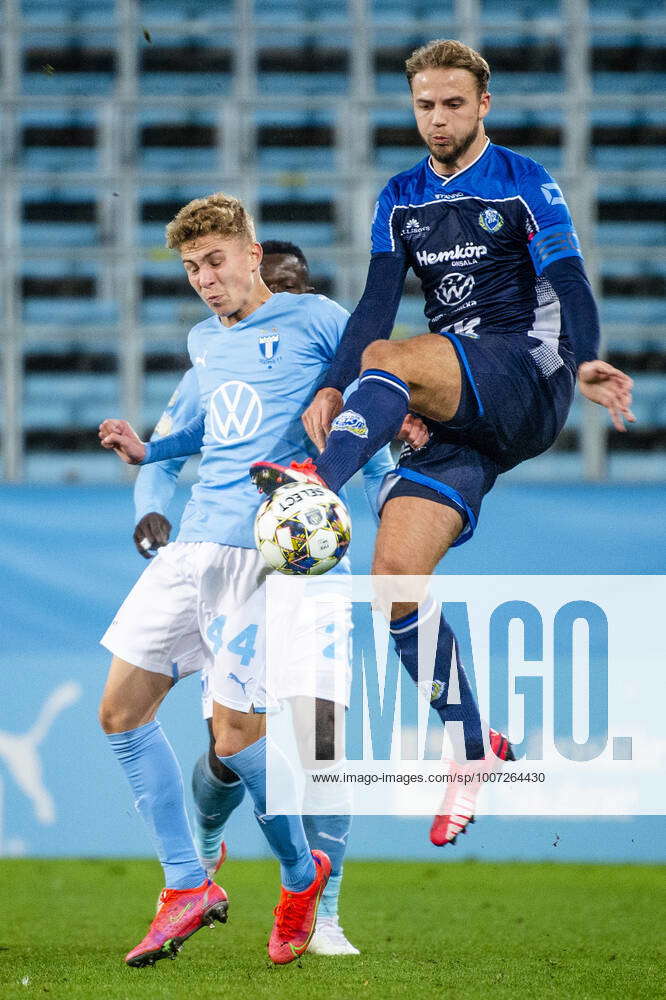 Malmö FFs Hugo Bolin against Onsalas Gustav Lundgren during the ...