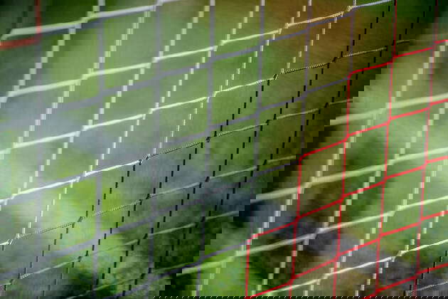 The net of a goal with light and shadow Football 1 Bundesliga, 9 ...