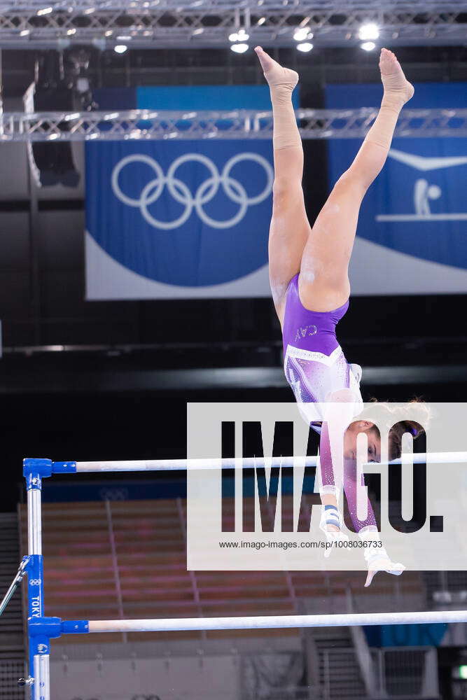 : Raegan Rutty of Cayman Islands performs on the uneven bars during the ...