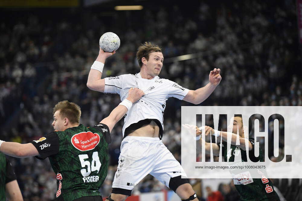 Justus Fischer left, 54 and Bastian Roschek both TSV Hannover Burgdorf ...