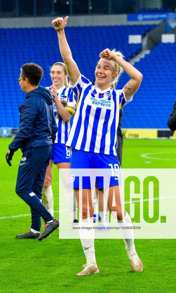 Emily Simpkins of Brighton and Hove Albion gives a thumbs up to the ...