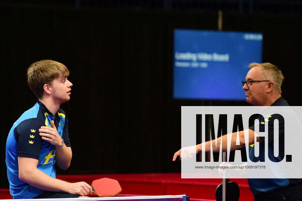 Truls Moregardh of Sweden practicing ahead of the World Table Tennis ...