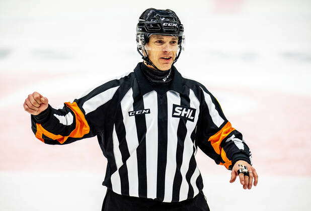 240224 Referee Mikael Andersson during the SHL ice hockey match between ...