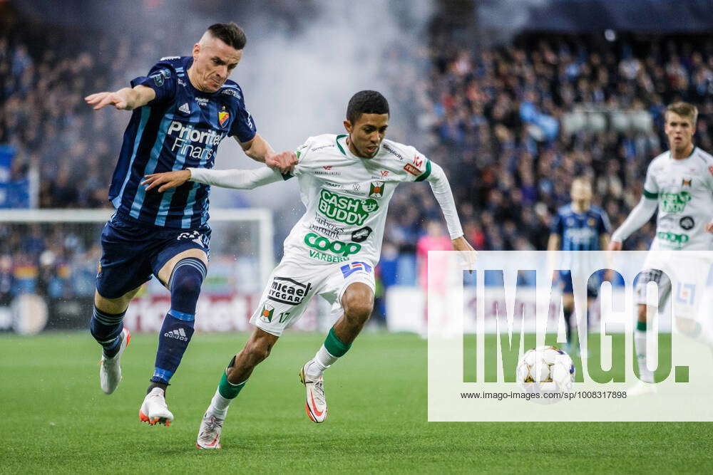 Djurgardens Haris Radetinac and Varbergs Tashreeq Matthews during the ...