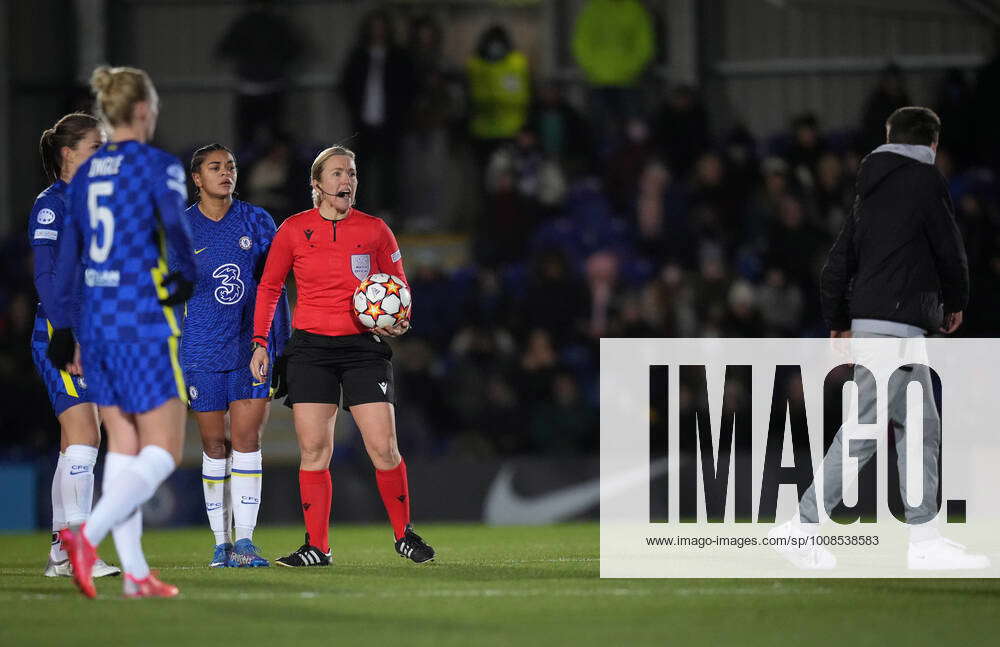Referee Sara Persson shouts at a pitch invader during the UEFA Women s ...