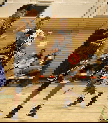 on the ball Laron Simmons Jena against Lucien Schmikale Eagles ...