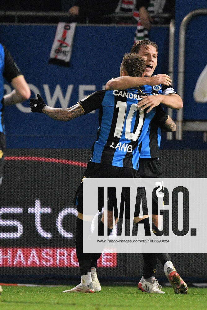 Club s Noa Lang and Club s Ruud Vormer celebrate after scoring during a ...