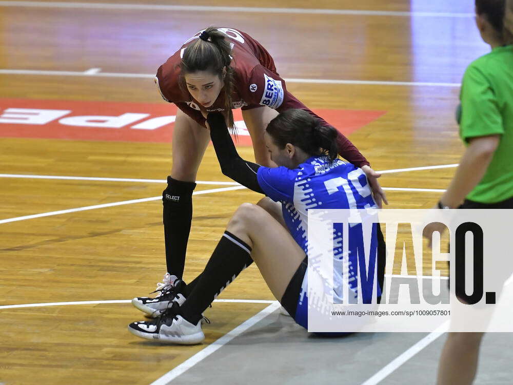 Sorina Maria Tirca and Adina Grigoras in the womens handball match ...