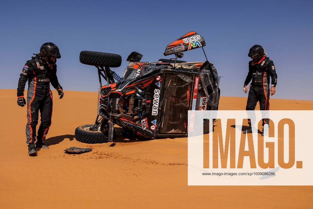 Driver Christophe Cresp and co-driver Serge Henninot after crashing ...