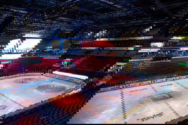 221210 Monitor ERP Arena before the ice hockey match in the SHL between ...