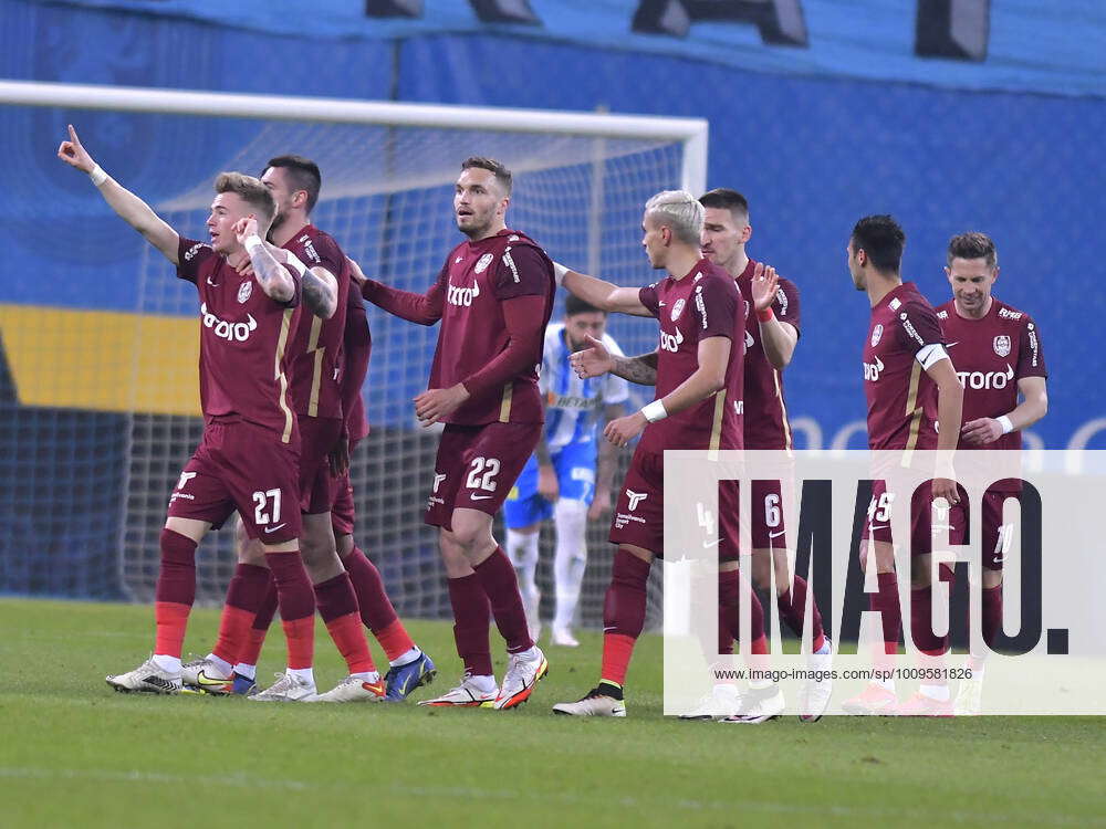 The joy of the Cluj footballers Gabriel Debeljuh, Cristian Marian Manea ...