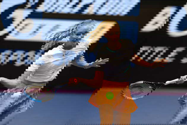 SAINT PETERSBURG, RUSSIA - FEBRUARY 12: Anastasia Potapova during WTA ...