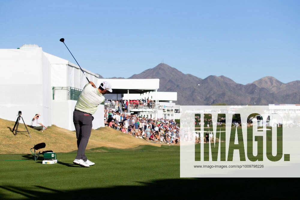 SCOTTSDALE, AZ - FEBRUARY 12: Patrick Cantlay tees off at the 17th hole ...
