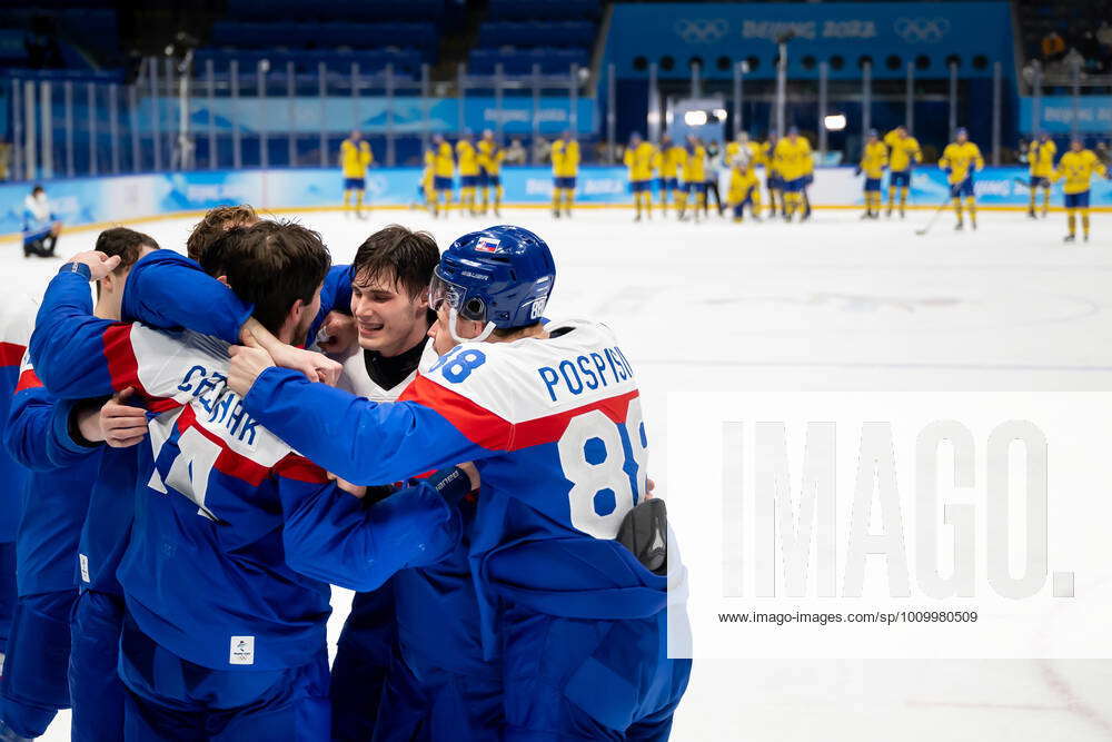 220219 The players of Slovakia celebrate after the men s Ice hockey ...