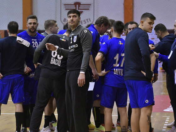 Andras Szasz and Alexandru Florin Bucataru in the mens handball match ...