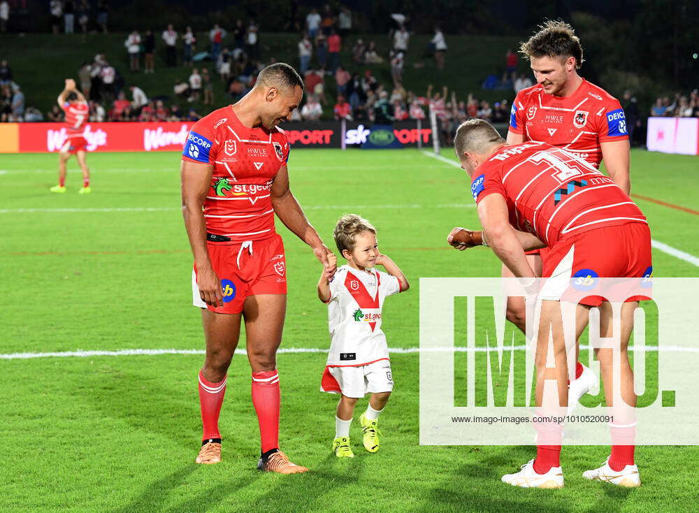 NRL WARRIORS DRAGONS, Moses Mbye (left) of the Dragons and his son ...