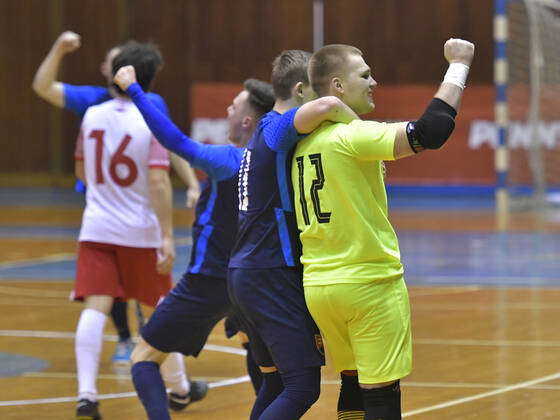 Kevin Kollar is enjoying after a goal scored in the futsal match ...