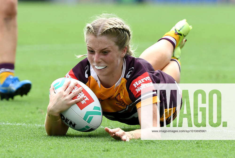 NRLW TITANS BRONCOS, Tarryn Aiken of the Broncos scores a try during ...